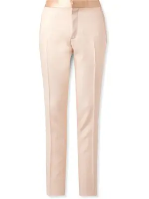 TOM FORD Tapered Satin-trimmed Wool And Silk-blend Twill Tuxedo Trousers - Neutrals