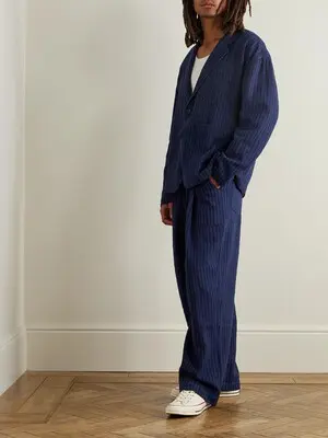 KARDO Yuki Wide-leg Pleated Striped Suit Trousers