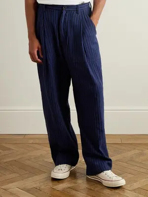 KARDO Yuki Wide-leg Pleated Striped Suit Trousers
