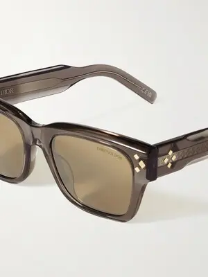 Dior Cd Diamond S2i Havana Geometric Acetate And Silver-tone Sunglasses - Gray
