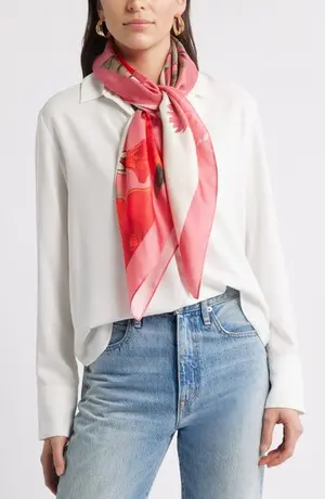 Nordstrom Printed Square Silk Scarf - Pink Split Floral
