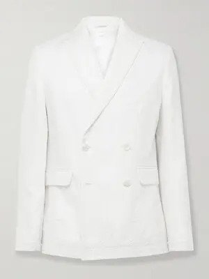 BODE Marsh Double-breasted Tulle-trimmed Linen Suit Jacket