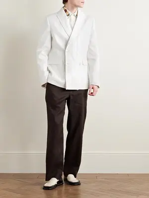 BODE Marsh Double-breasted Tulle-trimmed Linen Suit Jacket