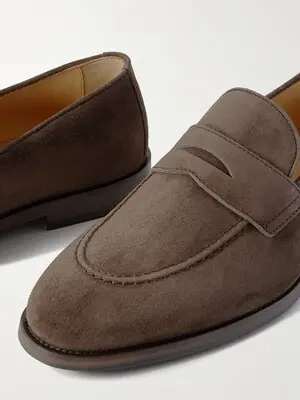 Brunello Cucinelli Suede Penny Loafers - Brown
