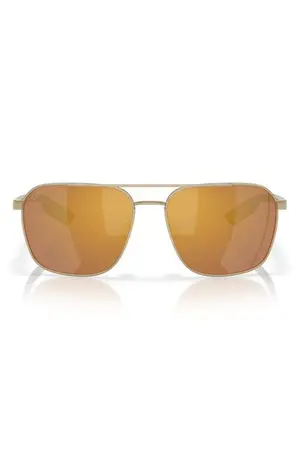 COSTA DEL MAR 58mm Polarized Mirrored Rectangle Sunglasses - Gold/gold Mirror 580g