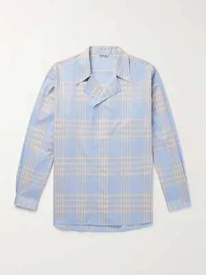 Auralee Camp-collar Checked Cotton Shirt - Light Blue