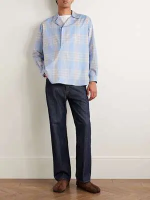 Auralee Camp-collar Checked Cotton Shirt - Light Blue