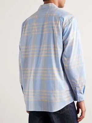 Auralee Camp-collar Checked Cotton Shirt - Light Blue