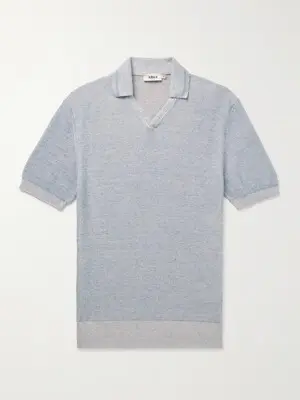Altea Slim-fit Ribbed Linen And Cotton-blend Polo Shirt - Blue