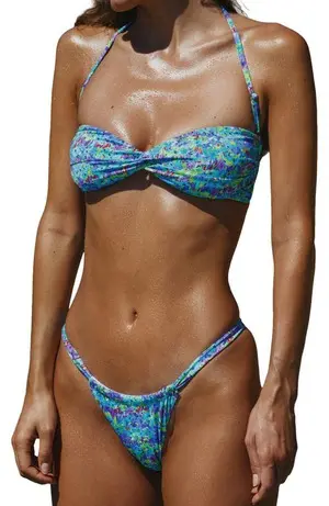BRIGHT SWIMWEAR Bright Swimwear Nia High Rise Bikini Bottom Flashdance Blue