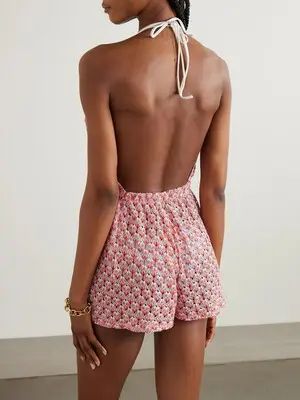 Missoni Metallic Crochet-knit Halterneck Playsuit - Red