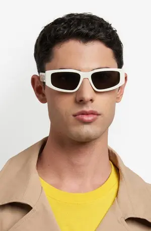 Moschino 56mm Gradient Rectangular Sunglasses - Ivory/ Grey