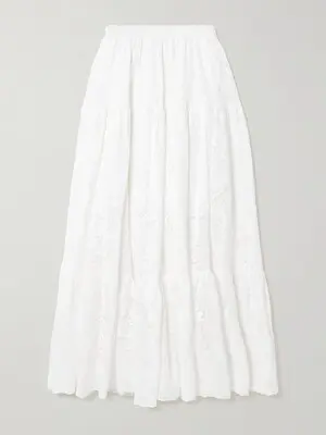 Erdem Tiered Cotton-lace Midi Skirt