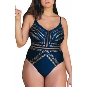 BILIBLOND Fitted One-Piece Swimsuit Navy Gold