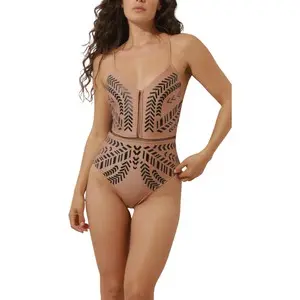 BILIBLOND Handmade Geometric Print One-piece Swimsuit - Nude