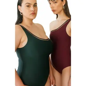 BILIBLOND One-shoulder Reversible One-piece Swimsuit - Dark Green To Wine