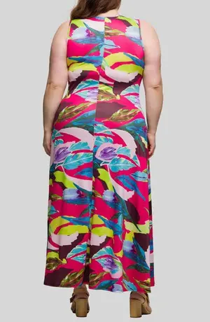 24SEVEN COMFORT APPAREL Print Maxi Dress - Blue Multi