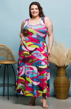 24SEVEN COMFORT APPAREL Print Maxi Dress - Blue Multi