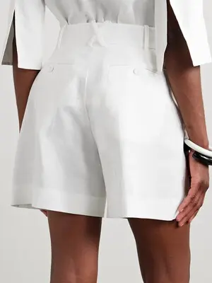 Another Tomorrow Pleated Linen Shorts - White