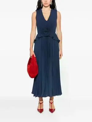 NISSA Plissé Midi Dress - Blue