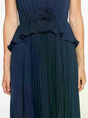 NISSA Plissé Midi Dress - Blue