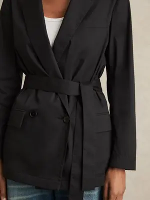 REISS Osbourne Cotton-blend Double-breasted Belted Jacket