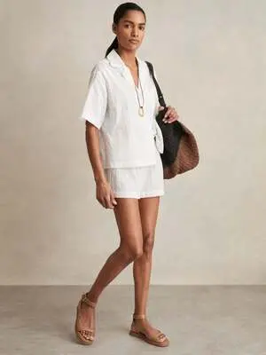 REISS Molly Cotton Pointelle Shirt And Shorts Set