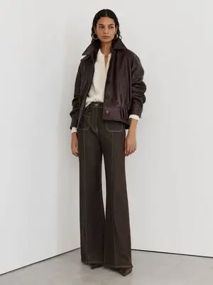 REISS Sakura Patch-pocket Flared Jeans - Brown