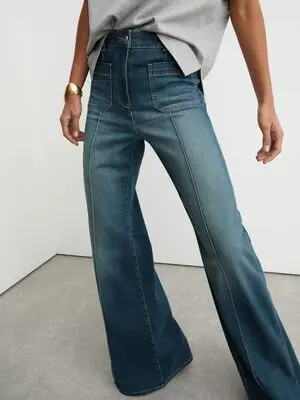 REISS Sakura Patch-pocket Flared Jeans - Mid Blue