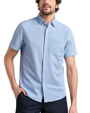 RHONE Commuter Seersucker Regular Fit Short Sleeve Shirt - Light Blue