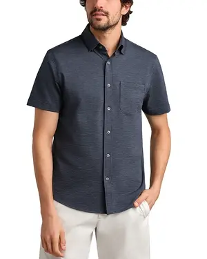 RHONE Commuter Seersucker Regular Fit Short Sleeve Shirt - Navy Chambray