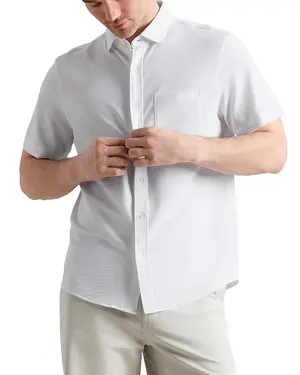 RHONE Commuter Seersucker Regular Fit Short Sleeve Shirt - White