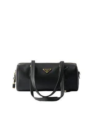Prada Medium Leather Top-handle Bag With Padlock - Black