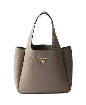 Prada Small Leather Tote Bag - Grey