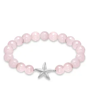 Aqua Starfish Charm Gemstone Beaded Bracelet In Sterling Silver - Pink/silver