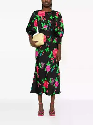 NISSA Printed Midi Dress - Black
