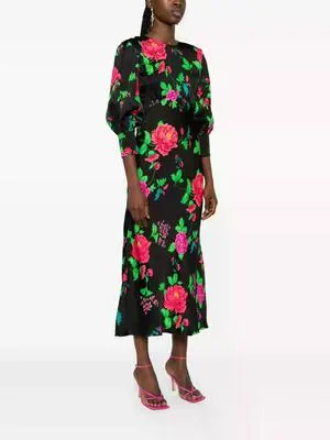 NISSA Printed Midi Dress - Black