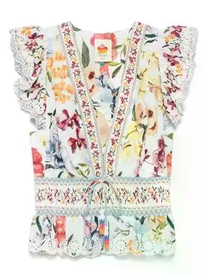 Farm Rio Greek Garden Blouse - White