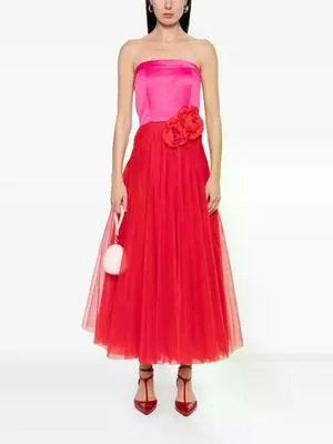PARLOR Floral-appliqué Gown - Red