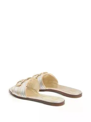 Valentino Garavani Logo Plaque Flat Sandals - Silver