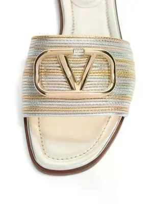 Valentino Garavani Logo Plaque Flat Sandals - Silver