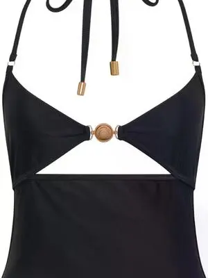 MARINE SERRE Halterneck Cut-out Jersey Swimsuit - Black