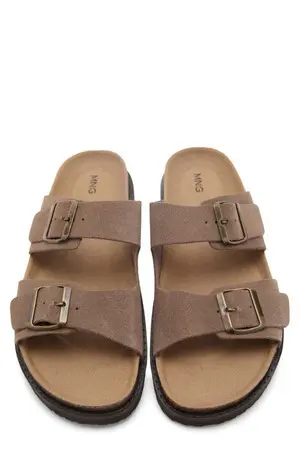 Mango Buckled Leather Slide Sandal