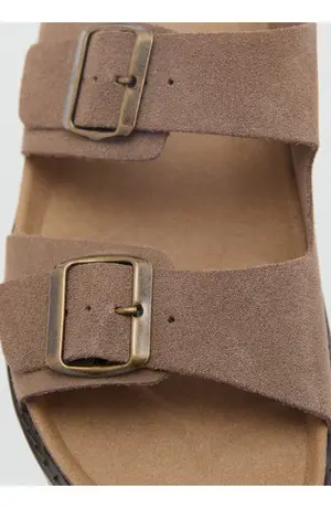 Mango Buckled Leather Slide Sandal
