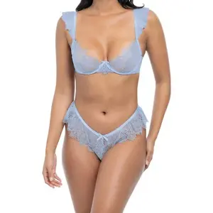OH LA LA CHERI Jessie Eyelash Lace Underwire Bra - Brunnera Blue