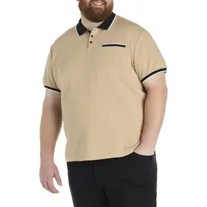 TRUE NATION BY DXL Big & Tall Tipped Polo Shirt - Taupe