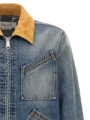 Alexander McQueen Suede Collar Denim Jacket