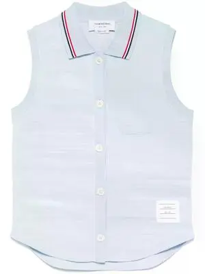 Thom Browne Cotton Sleeveless Polo Top - Blue