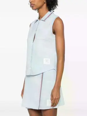 Thom Browne Cotton Sleeveless Polo Top - Blue