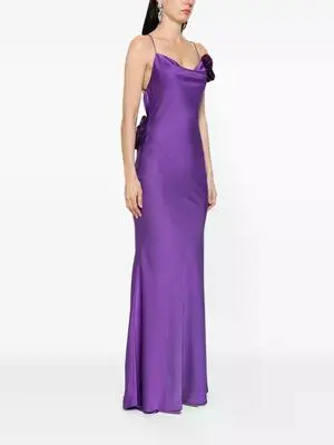 PARLOR Floral-appliqué Maxi Dress - Purple